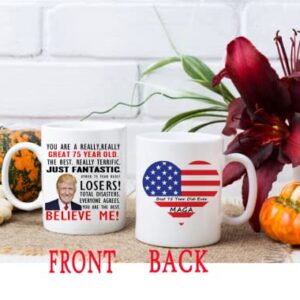 Qsavet 75th Birthday Gifts For Women, Trump Coffee Mugs for 75 Year Old, 1948 Birthday Gifts for Men, Novelty Coffee Mug for Mom, Dad, Family, Neighbor, Coworker, Teacher - 11oz Trump Mug