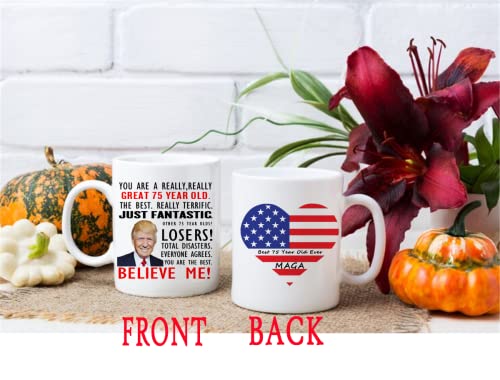 Qsavet 75th Birthday Gifts For Women, Trump Coffee Mugs for 75 Year Old, 1948 Birthday Gifts for Men, Novelty Coffee Mug for Mom, Dad, Family, Neighbor, Coworker, Teacher - 11oz Trump Mug