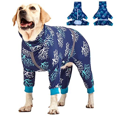 LovinPet Boxer Dogs Onesie Pajamas - UV Protection&Wound Care, Anxiety Relief, Lightweight Stretchy Fabric, Reflective Stripe, Coral Tree Print, Post Surgery Clothes, Pet PJ's/Medium