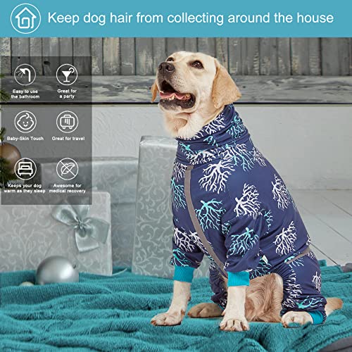 LovinPet Boxer Dogs Onesie Pajamas - UV Protection&Wound Care, Anxiety Relief, Lightweight Stretchy Fabric, Reflective Stripe, Coral Tree Print, Post Surgery Clothes, Pet PJ's/Medium