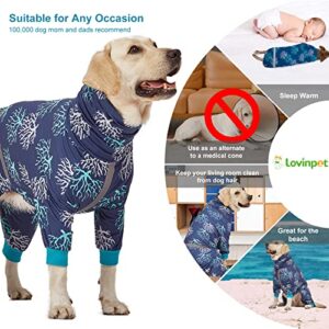 LovinPet Boxer Dogs Onesie Pajamas - UV Protection&Wound Care, Anxiety Relief, Lightweight Stretchy Fabric, Reflective Stripe, Coral Tree Print, Post Surgery Clothes, Pet PJ's/Medium