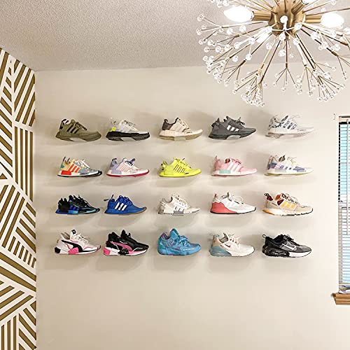 LoengMax 6 Pack Acrylic Floating Shoe Display Shelves, Clear Acrylic Floating Shelves for Showcase Sneaker Collection or Shoes Box, Levitating Shoe Rack for Walls