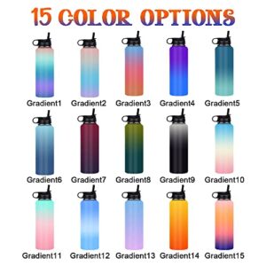 Personalized Water Bottles for Kids, Gradient 18oz Custom Name Stainless Steel Sports Water Bottle with Straw-Double Wall Insulated Gift Cup for Girls Boys Women Men School Sports