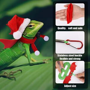 1 Set Bearded Dragon Christmas Costume, 7pcs Bearded Dragon Christmas Clothes Accessories Bearded Dragon Scarf Santa Hat Small Lizard Leash Harness for Reptile Christmas Holiday Cosplay (Green & Red)