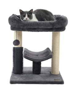 hoopet cat tree tower,cat scratching post for indoor cats,featuring with super cozy perch,cat self groomer and interactive dangling ball great for kittens and cats