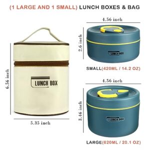 Keweis Bento Box Adult Lunch Box Set, Portable Insulated Lunch Containers with Thermal Bag, Stackable Stainless Steel Leakproof Food Container for Adults Teens Kids, Set of 2, 34 Oz