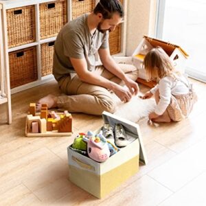 Fabric Storage Box with Lids [3 Pack] Foldable Closet Shelf Organizer Linen Decorative Bins with Cover Handles Collapsible Baskets Containers for Home Closet Clothes Nursery Toy (15x10x10 inch, 27L, Yellow)