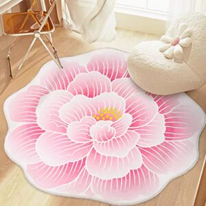 USTIDE Pink Flower Shaped Area Rug Washable Round Floral Carpet Absorbent Bathroom Rug Super Soft Round Play Rug for Kitchen Bedroom Living Room Nursery Decoration (39.3")