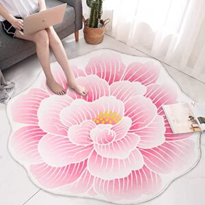 USTIDE Pink Flower Shaped Area Rug Washable Round Floral Carpet Absorbent Bathroom Rug Super Soft Round Play Rug for Kitchen Bedroom Living Room Nursery Decoration (39.3")