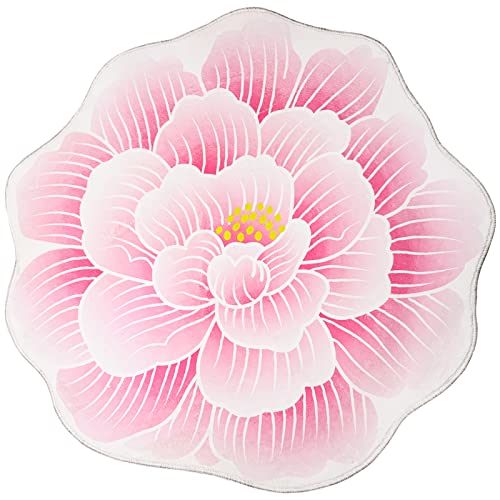 USTIDE Pink Flower Shaped Area Rug Washable Round Floral Carpet Absorbent Bathroom Rug Super Soft Round Play Rug for Kitchen Bedroom Living Room Nursery Decoration (39.3")