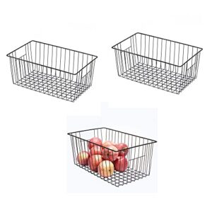 16inch freezer wire storage organizer baskets, household refrigerator bins with built-in handles for cabinet, pantry, closet, bedroom