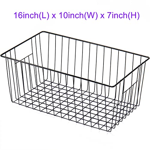 16inch Freezer Wire Storage Organizer Baskets, Household Refrigerator Bins with Built-in Handles for Cabinet, Pantry, Closet, Bedroom