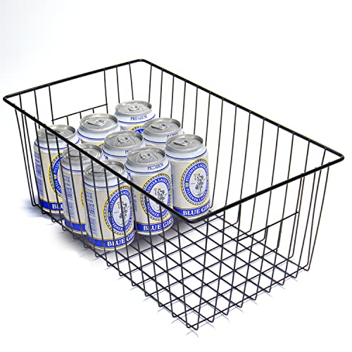 16inch Freezer Wire Storage Organizer Baskets, Household Refrigerator Bins with Built-in Handles for Cabinet, Pantry, Closet, Bedroom