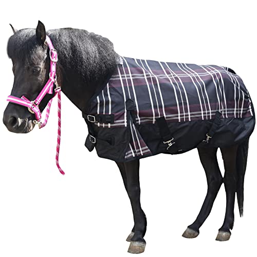 Gallopoff 600D Ripstop Waterproof Breathable Mini Horse Rain Sheet Pony Turnout Rainsheet (No Fill) Redplaid 45