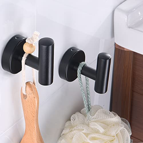 Lckaien Matte Black Bathroom Towel Coat Hook Stainless Steel, 2 Pack Robe Clothes Cabinet Closet Sponges Hooks Holder Round Style Heavy Duty Wall Hook for Bathroom Kitchen Hotel Wall Mounted