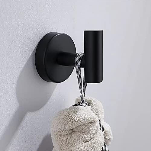 Lckaien Matte Black Bathroom Towel Coat Hook Stainless Steel, 2 Pack Robe Clothes Cabinet Closet Sponges Hooks Holder Round Style Heavy Duty Wall Hook for Bathroom Kitchen Hotel Wall Mounted