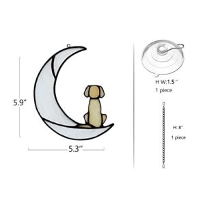 BOXCASA Loss of Dog Sympathy Gift,Stained Glass Dog on Moon for Suncatcher Gifts,Yellow Dog Memorial Gifts for Pet Loss Gifts,Pet Sympathy Gifts for Dogs,Pet Memorial Gifts