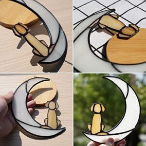 BOXCASA Loss of Dog Sympathy Gift,Stained Glass Dog on Moon for Suncatcher Gifts,Yellow Dog Memorial Gifts for Pet Loss Gifts,Pet Sympathy Gifts for Dogs,Pet Memorial Gifts