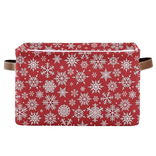 Bolaz Foldable Storage Basket, Cube Organizer Bins Christmas Pattern with White Snowflakes on Red Background Bag Dual Handles for Closet Shelf Christmas 3 one size x1 (g287633336p505c540s1092)