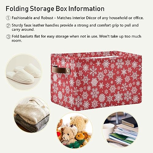 Bolaz Foldable Storage Basket, Cube Organizer Bins Christmas Pattern with White Snowflakes on Red Background Bag Dual Handles for Closet Shelf Christmas 3 one size x1 (g287633336p505c540s1092)