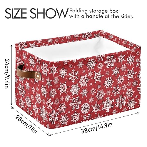 Bolaz Foldable Storage Basket, Cube Organizer Bins Christmas Pattern with White Snowflakes on Red Background Bag Dual Handles for Closet Shelf Christmas 3 one size x1 (g287633336p505c540s1092)