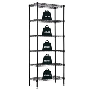 nchanmar 6-tier wire shelving unit storage shelves metal shelves 60"x23"x13" heavy duty metal storage rack wire rack nsf height adjustable for home kitchen bathroom garage shelving(black)