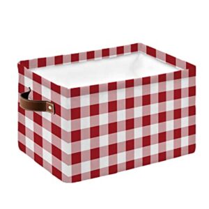 Rustic Red Checkered Storage Basket for Shelves, Valentine Red Buffalo Plaid Storage Cube Fabric Storage Bins, Closet Organizers with Handles for Book, Toys, Cloth, 15x11x9.5 Inch