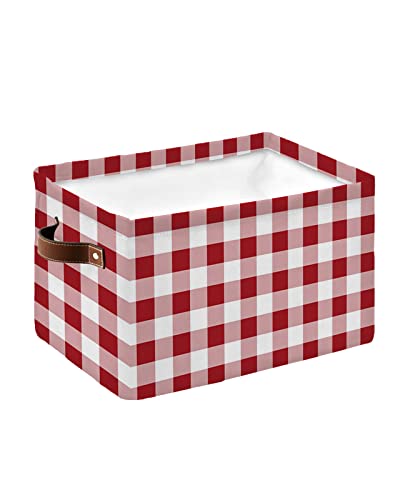 Rustic Red Checkered Storage Basket for Shelves, Valentine Red Buffalo Plaid Storage Cube Fabric Storage Bins, Closet Organizers with Handles for Book, Toys, Cloth, 15x11x9.5 Inch