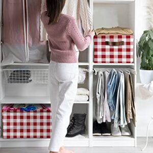 Rustic Red Checkered Storage Basket for Shelves, Valentine Red Buffalo Plaid Storage Cube Fabric Storage Bins, Closet Organizers with Handles for Book, Toys, Cloth, 15x11x9.5 Inch