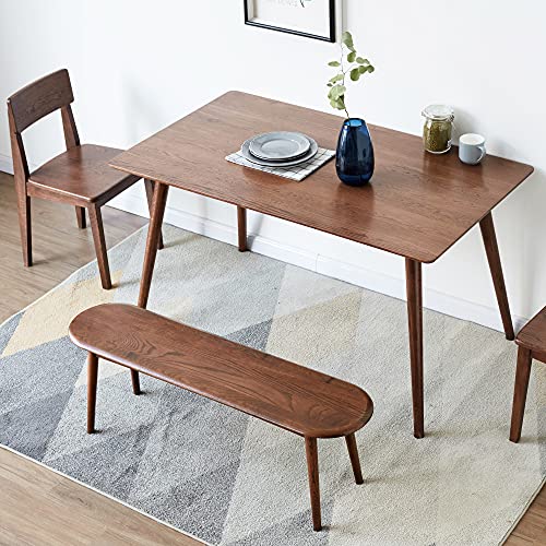 Yoluckea Oak Wood Dining Bench Classic Rectangle Table Bench Simple Elegant Solid 2-3 Seater Bench for Kitchen Dining Room Living Room Entrway(39.37"-Walnut)