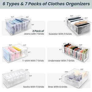 Wardrobe Clothes Organizer, Drawer Organizers for Clothing, Closet Organizers and Storage Suitable for Jeans, T-shirt, Underwear, Shorts, Socks, Skirts & Sweaters Baby Clothes Dividers for Closet 7Pcs