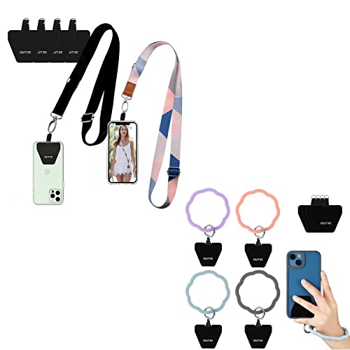 OUTXE Phone Lanyard- 2-Pack Adjustable Neck Strap, 4× Pad with Adhesive, Phone Wrist Strap - 8 × Phone Tether Tabs, 4 × Silicone Phone Bracelet Strap