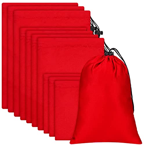 10 Set Toy Storage Adult Foldable Ditty Bag Toy Bags Multi Purpose Camping Bags Storage Adjustable Small Drawstring Bag Microfiber Pouch Stuff Sack (Red, 6 x 6 Inch/ 10 x 7 Inch/ 12 x 9 Inch)