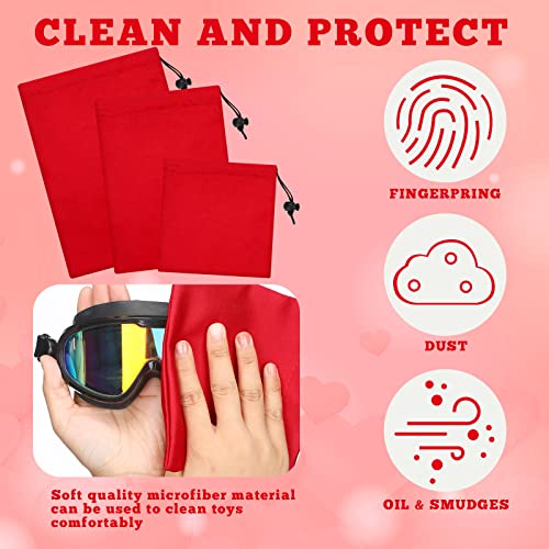 10 Set Toy Storage Adult Foldable Ditty Bag Toy Bags Multi Purpose Camping Bags Storage Adjustable Small Drawstring Bag Microfiber Pouch Stuff Sack (Red, 6 x 6 Inch/ 10 x 7 Inch/ 12 x 9 Inch)