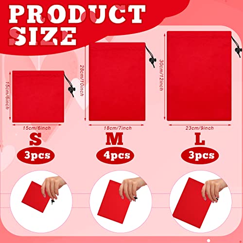 10 Set Toy Storage Adult Foldable Ditty Bag Toy Bags Multi Purpose Camping Bags Storage Adjustable Small Drawstring Bag Microfiber Pouch Stuff Sack (Red, 6 x 6 Inch/ 10 x 7 Inch/ 12 x 9 Inch)