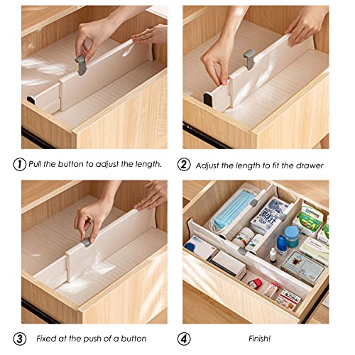 Plastic Drawer Dividers 6 Set Drawer Partitions Expandable from 11-17 Inch Drawer Organizer Separator Clothes Kitchenware Storage Organizer Shelf Wardrobe Closet Dresser Office Dividers Drawer Insert