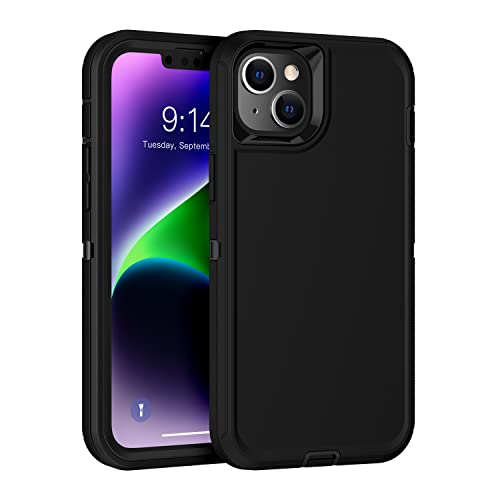 MXX Heavy Duty Case for iPhone 14 Plus, with Tempered Glass Screen Protector,Camera Lens Protector 3-Layer Full Body Protection Cover Shockproof DustProof, for 6. 7 inch 2022 (Black)