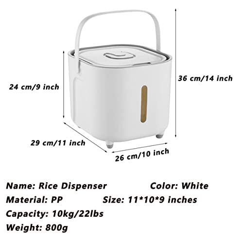 ACGrade Cereal Rice Food Storage Containers,22 Lbs Rice Dispenser,Large Rice Storage Container with Lid,Household airtight Rice Container,for Flour, Cereal,Dry Food Storage, White, 11*10*9 inch