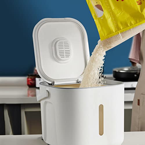 ACGrade Cereal Rice Food Storage Containers,22 Lbs Rice Dispenser,Large Rice Storage Container with Lid,Household airtight Rice Container,for Flour, Cereal,Dry Food Storage, White, 11*10*9 inch