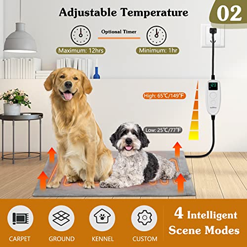 VavoPaw Pet Heating Pad for Dogs,Dog Cat Heating Pad with Temperature Adjustable & Timer,Electric Heating Pad Waterproof Dog Heated Blanket Indoor Heated Cat Bed, 31.49x35.43 Inch/80x90CM