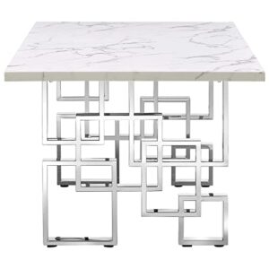 AZhome Modern Dining Table, 78 inches Rectangular Dining Room Table for 6, White Rectangle Tabletop with Silver Mirror Stainless Steel Geometric Base