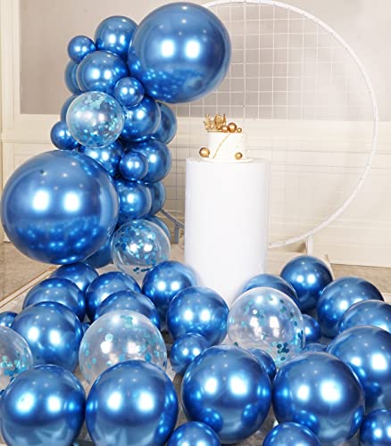 RainbowQ Party 55PCS Blue Metallic Balloons Different Sizes 18/12/5 Inch and Blue Confetti Balloons Shiny Latex Helium Balloons Set for Anniversary Graduation Wedding Birthday Party Decorations