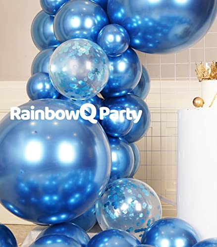 RainbowQ Party 55PCS Blue Metallic Balloons Different Sizes 18/12/5 Inch and Blue Confetti Balloons Shiny Latex Helium Balloons Set for Anniversary Graduation Wedding Birthday Party Decorations