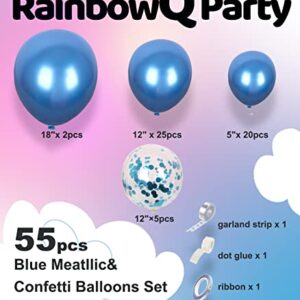 RainbowQ Party 55PCS Blue Metallic Balloons Different Sizes 18/12/5 Inch and Blue Confetti Balloons Shiny Latex Helium Balloons Set for Anniversary Graduation Wedding Birthday Party Decorations