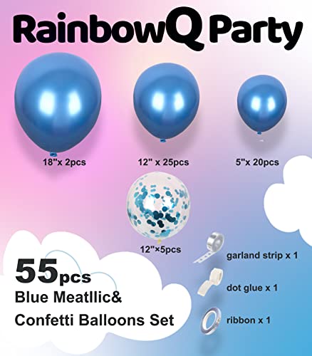 RainbowQ Party 55PCS Blue Metallic Balloons Different Sizes 18/12/5 Inch and Blue Confetti Balloons Shiny Latex Helium Balloons Set for Anniversary Graduation Wedding Birthday Party Decorations