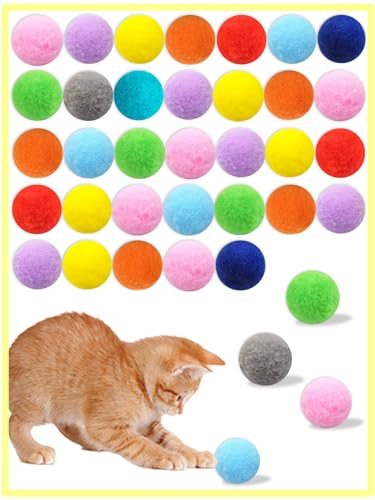 HEUHAI Cat Balls, 40 Pack 1.25 Inches 10 Colors, Soft and Non-Fading Cat Toy Balls, Cats, Ferrets, for Small and Medium Breed Sizes