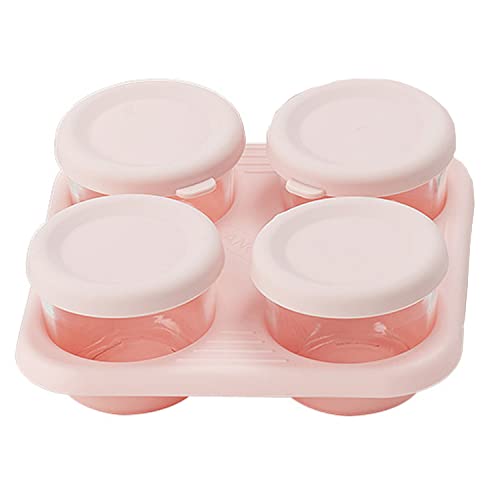 4 Packs Small Glass Baby Food Storage Containers with Lids and Stackable Tray, Leakproof Small Airtight Glass Jars, 3 Ounce