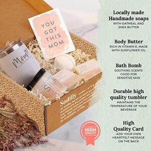 New Mom Gifts for Women - Est. 2023 Spa Basket w/ 12 oz White Tumbler Mothers Day Self Care Kit Relaxing after Birth Pregnancy First Time Moms