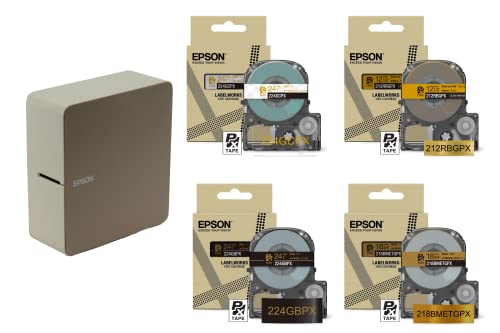 LABELWORKS Epson LW-C610PX Go for Gold Bundle – Label Maker and Gold Tapes, Gold on Black, Gold on Clear, Gold Ribbon & Metallic Gold - LW-C610PX, 224GBPX, 224GCPX, 212RBGPX, 218BMETGPX