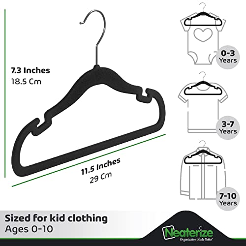 Clothes Baby Hangers for Closets - Unique Notches for Non Slip. Heavy-Duty Velvet Kids & Toddler Hangers for Closet | Ultra Thin Design for Space Saving. Ganchos De Ropa para Bebe (40 Pack Black)